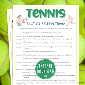 Tennis Trivia Game | Printable Tennis Themed Party Game | Games for ...