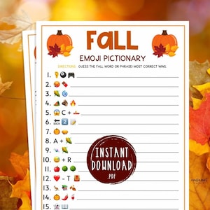 Fall Emoji Pictionary Game | Printable Autumn Games | Fall Time ...