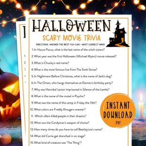 Halloween Scary Movie Trivia Game Halloween Printable Games Horror ...