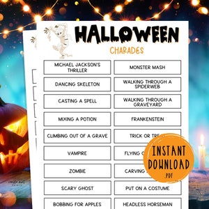 Halloween Charades Game 33 Halloween Charades Printable - Etsy
