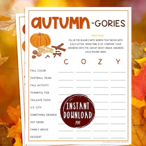 Autumn-gories Fall Scattergories | Printable Party Games | Fall Time ...
