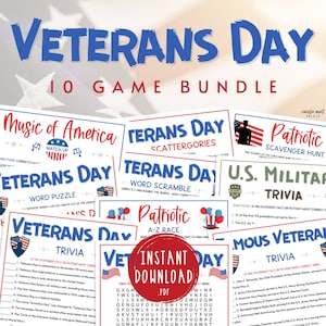 Veterans Day 10 Game BUNDLE | Printable Veterans Day Games | America ...