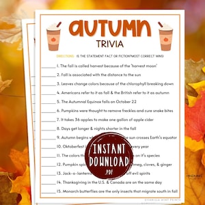 Fall Trivia Game | Printable Autumn Games | Fall Time Activities for ...
