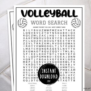Volleyball Word Search Game | Printable Volleyball Team Party Games ...