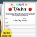 Back to School All About My Teacher Survey | Beginning of School Year ...
