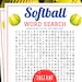 Softball Word Search Game | Printable Softball Team Party Games |travel ...