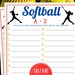 Softball A - Z Word Puzzle Game | Printable Softball Team Party Game ...