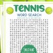 Tennis Word Search Game Printable Tennis Themed Party Games Tennis ...