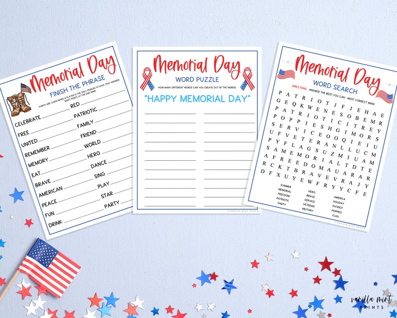 Memorial Day 10 Game BUNDLE Printable Memorial Day Party - Etsy