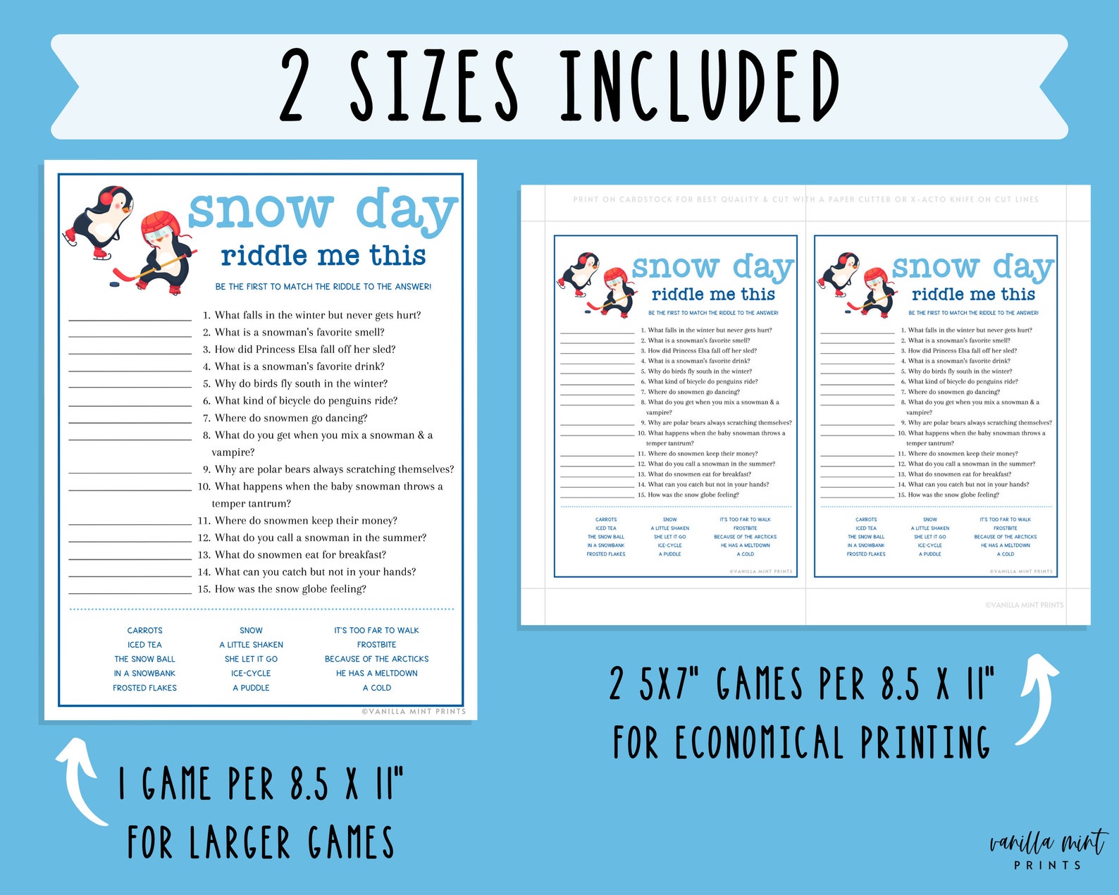 Snow Day Riddle Me This Game Fun Printable Winter Game - Etsy