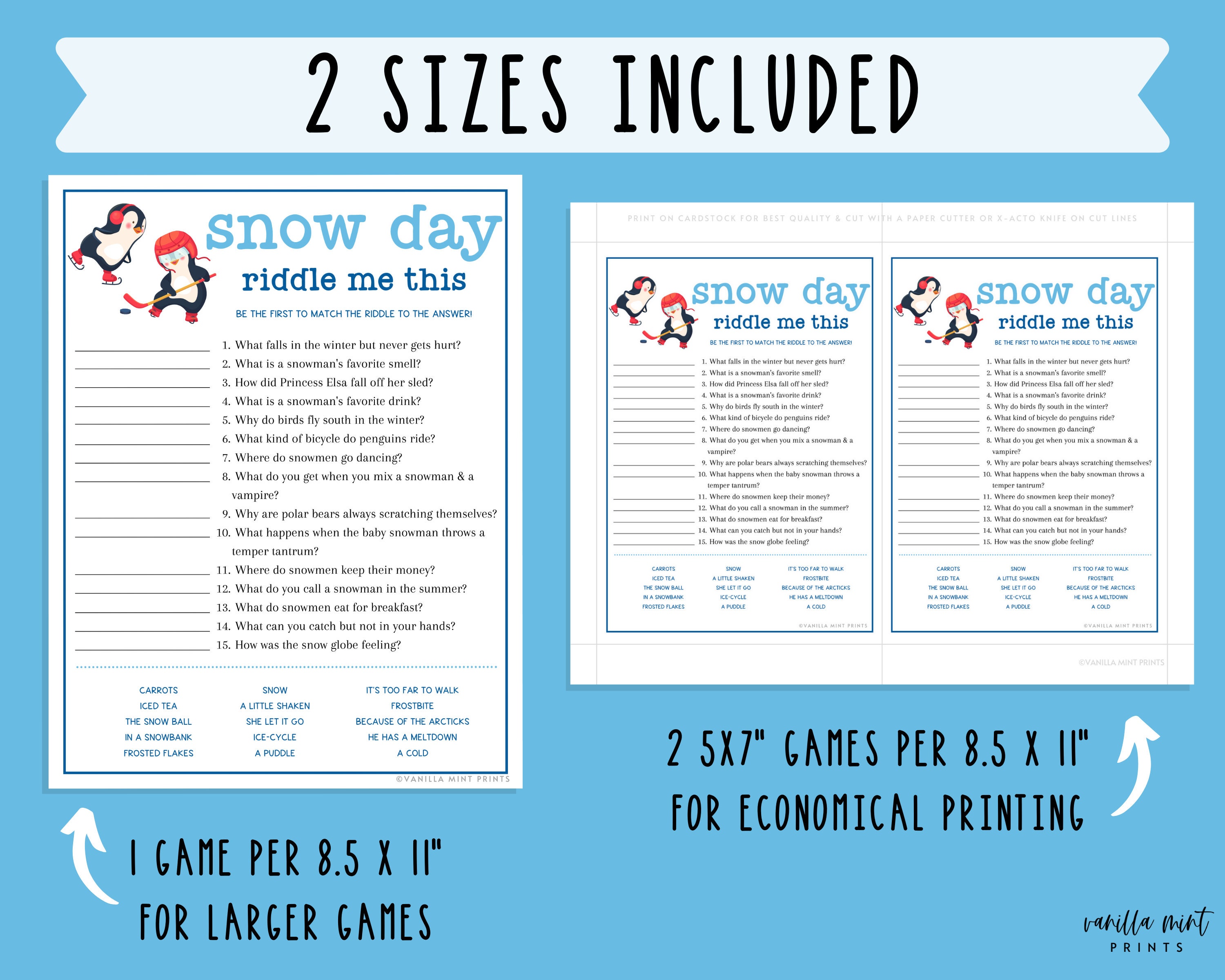 Snow Day Riddle Me This Game Fun Printable Winter Game - Etsy