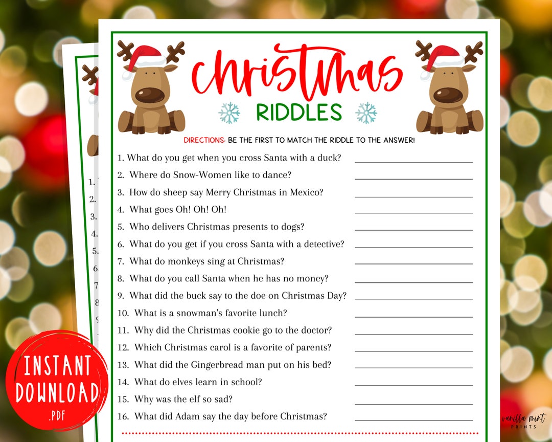 Christmas Riddles Game | Matching Trivia Game | Christmas Games ...