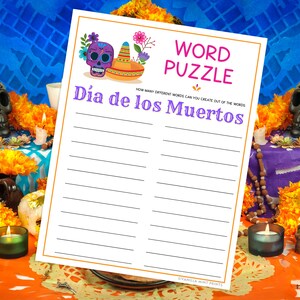 Día De Los Muertos Word Puzzle | Printable Day of the Dead Party Game ...