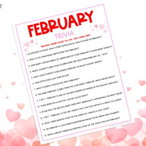 February Trivia Game | Printable Month Party Games | Wintertime ...