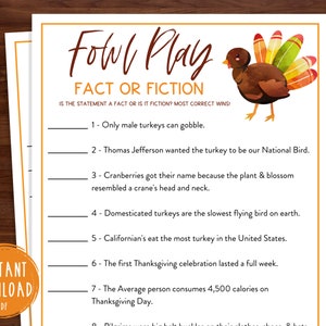 Thanksgiving Trivia Game Fowl Play Turkey Trivia Thanksgiving Printable ...