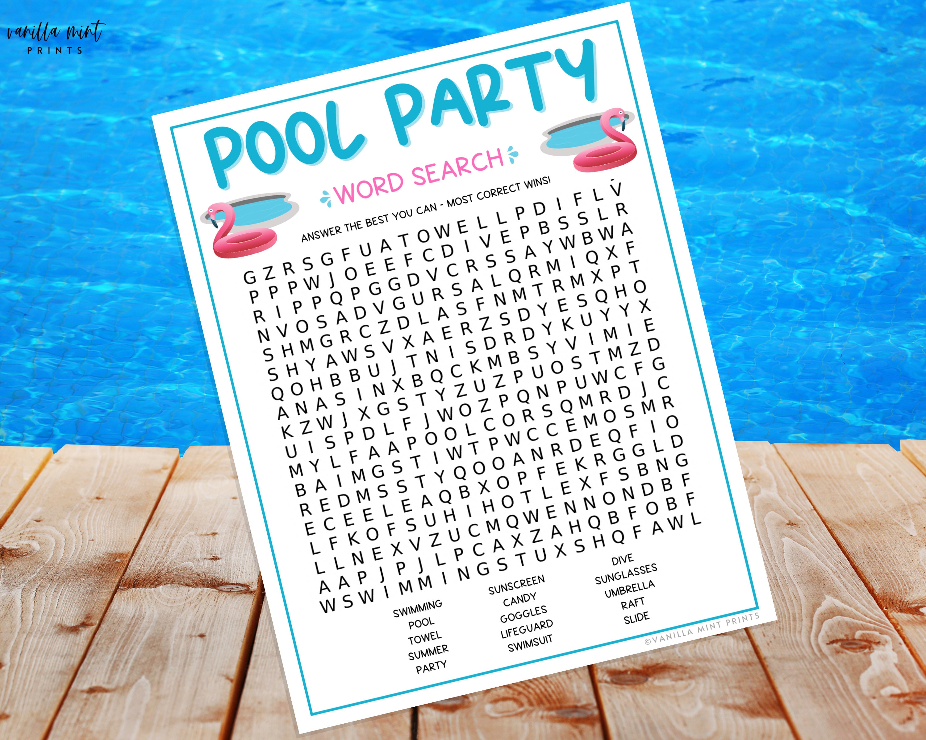 Pool Party Word Search Game Printable Summertime Games Fun | Etsy Canada
