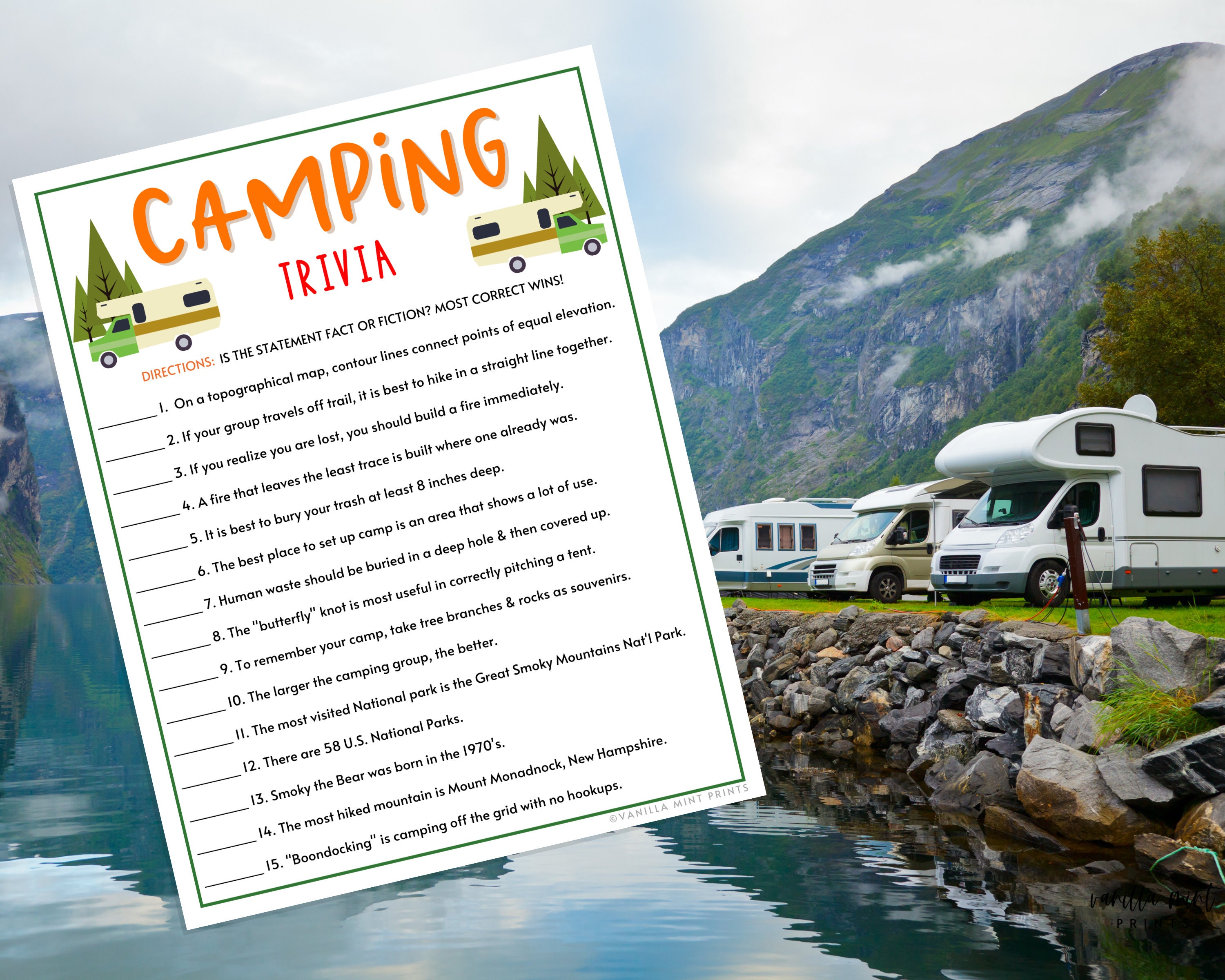 Camping Trivia Printable Campground Party Games Camping - Etsy Australia