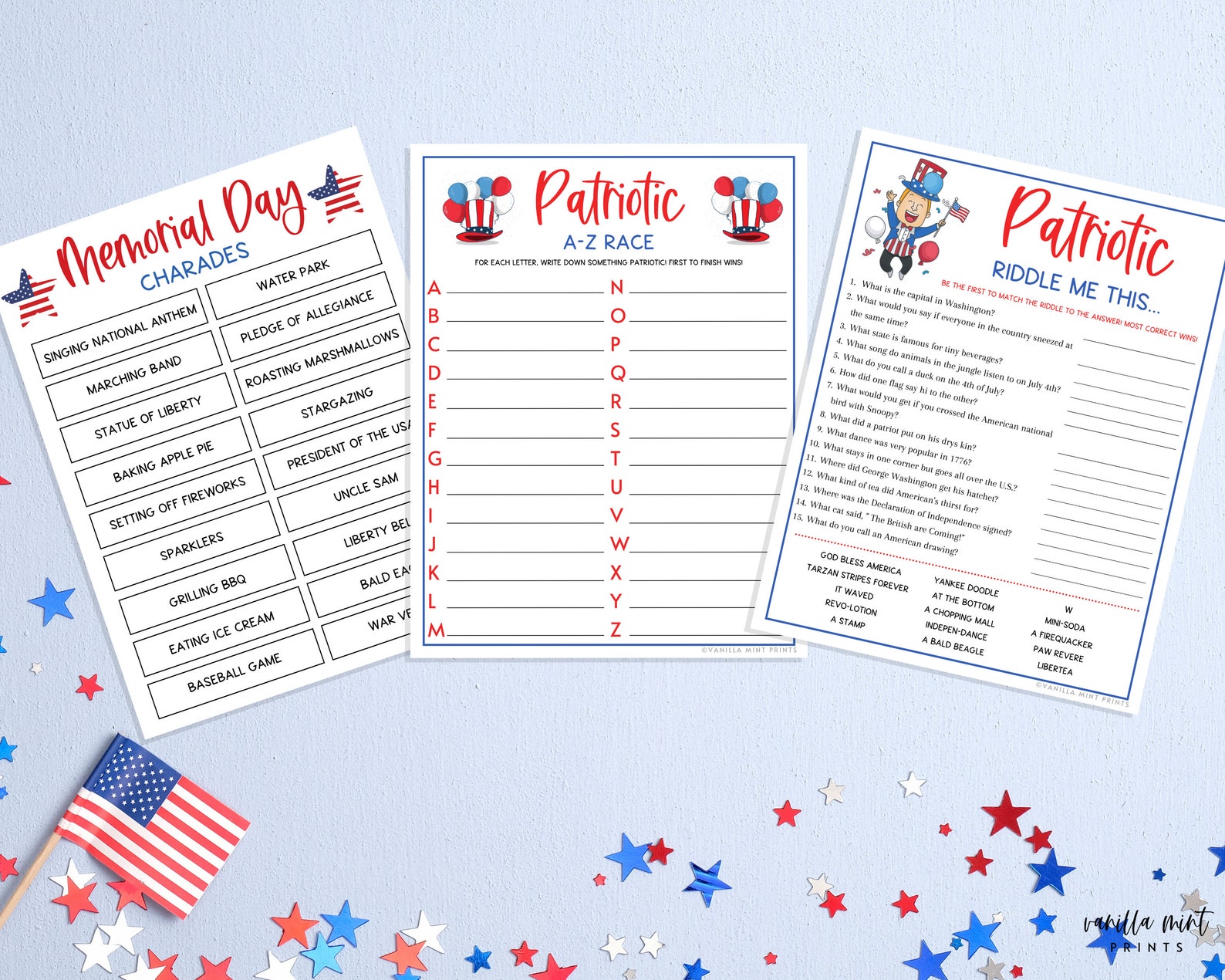 Memorial Day 5 Game KIDS BUNDLE Printable Memorial Day Party - Etsy