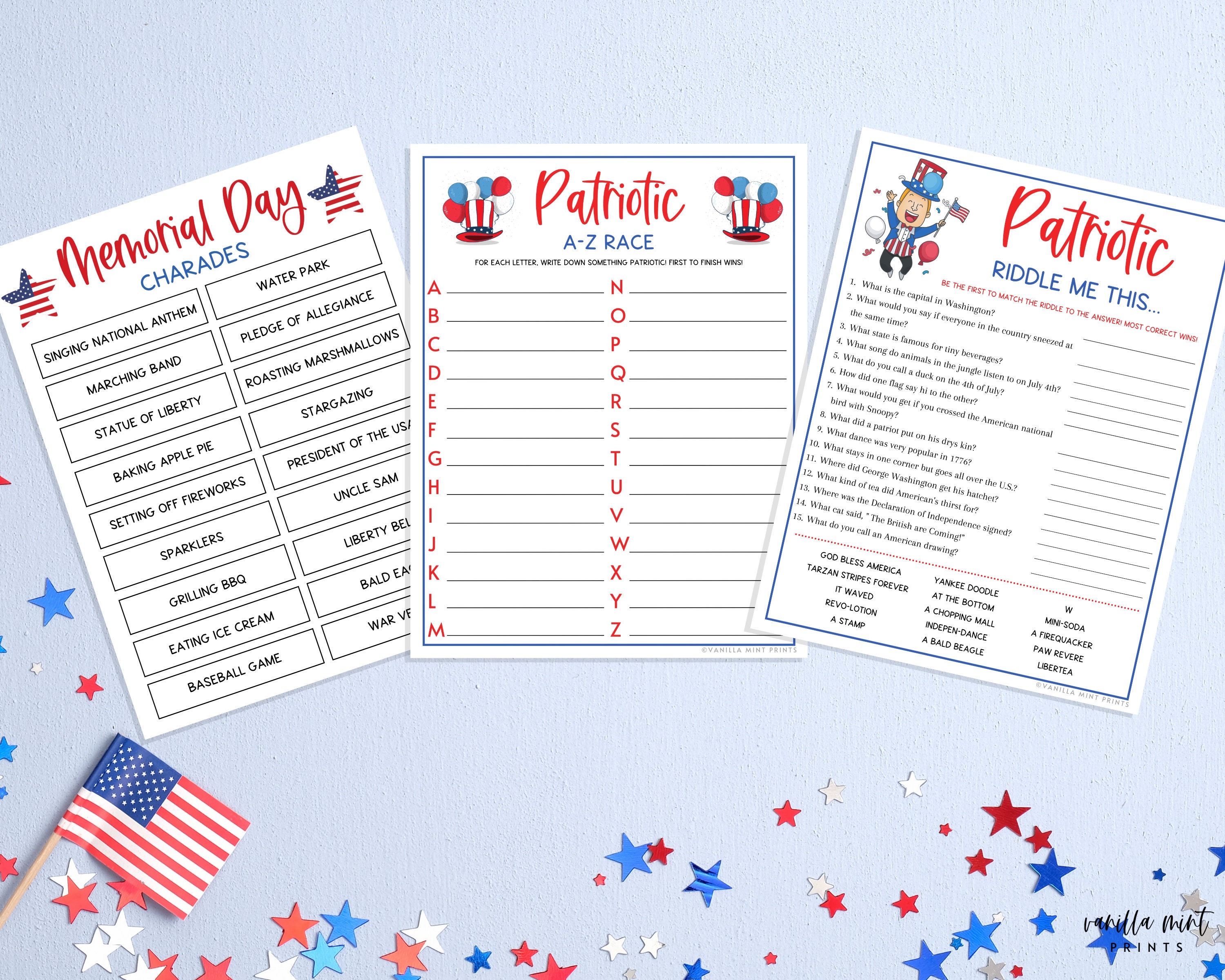 Memorial Day 5 Game KIDS BUNDLE Printable Memorial Day Party - Etsy