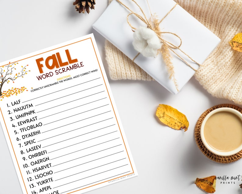 Fall Word Scramble Game Printable Autumn Games Fall Time - Etsy