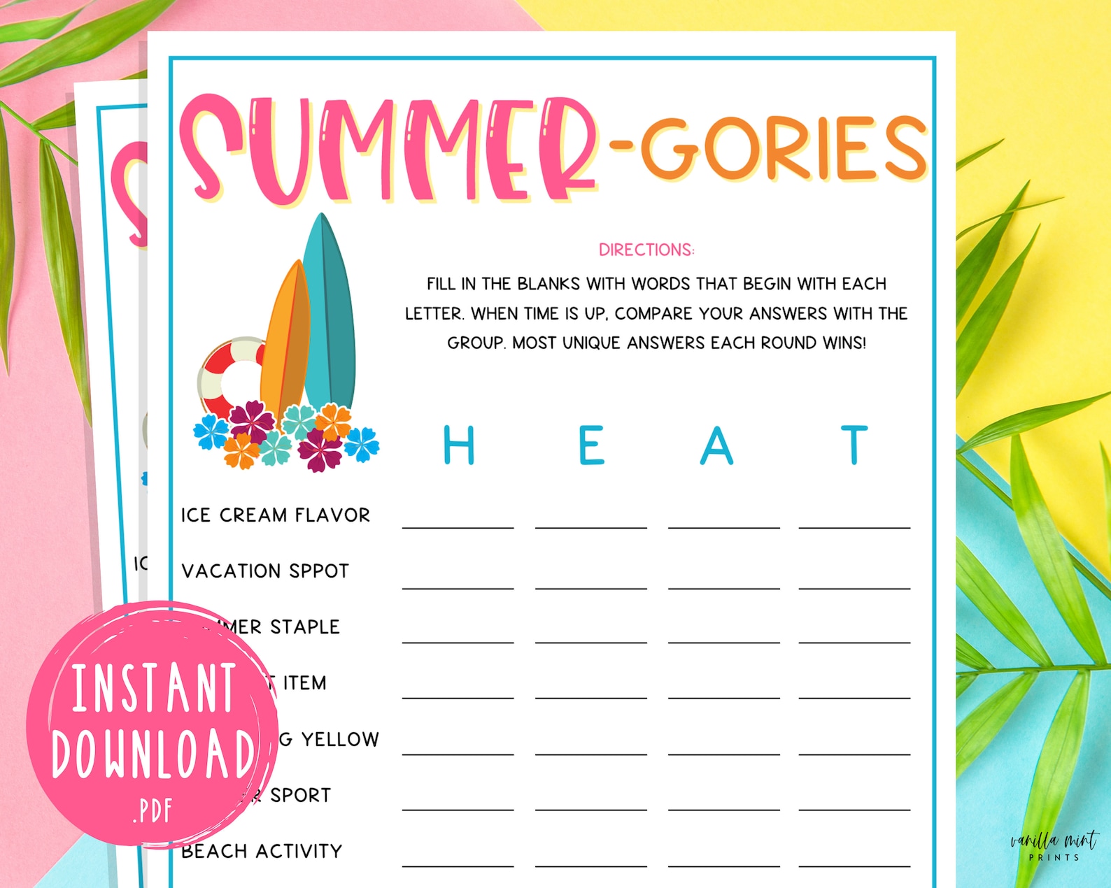 Summer Summer-gories Scattergories Game Printable Summertime - Etsy