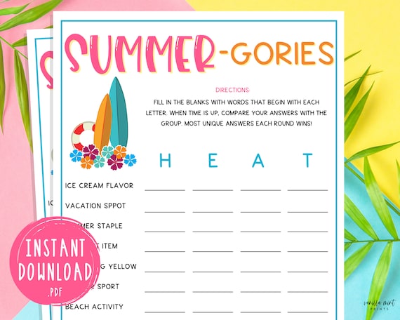 Summer Summer-gories Scattergories Game Printable Summertime - Etsy