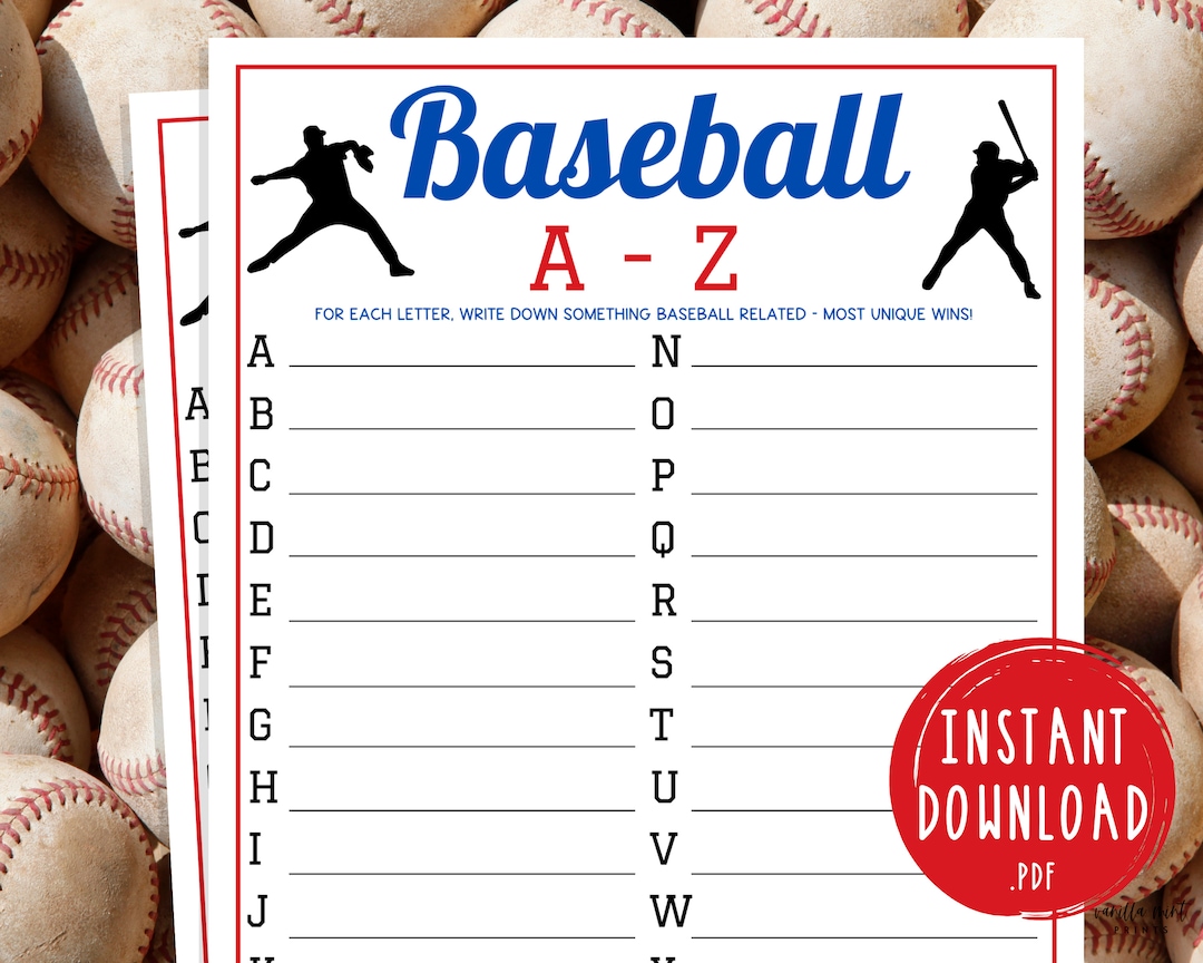 Baseball A to Z Word Game | Printable Baseball Team Party Games | MLB ...