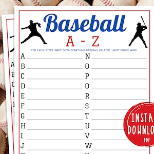 Baseball A to Z Word Game | Printable Baseball Team Party Games | MLB ...