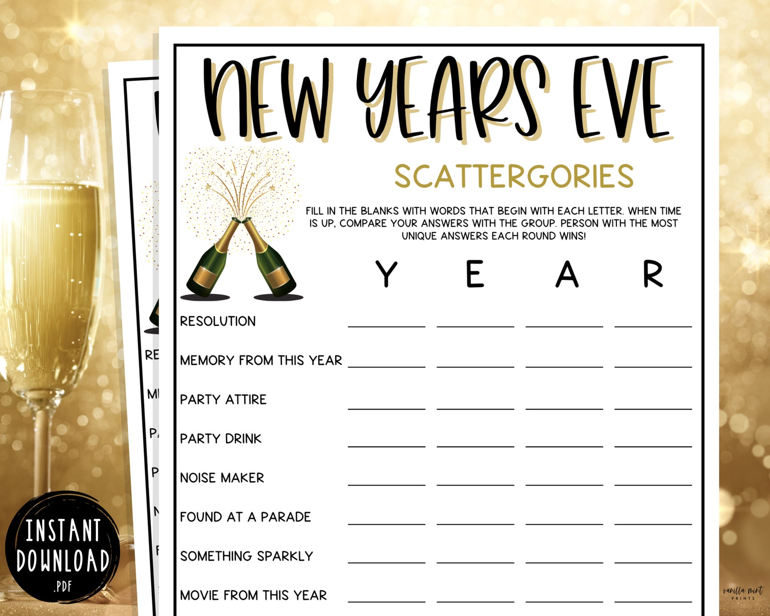 New Years Eve Scattergories Game New Years Games New Years - Etsy