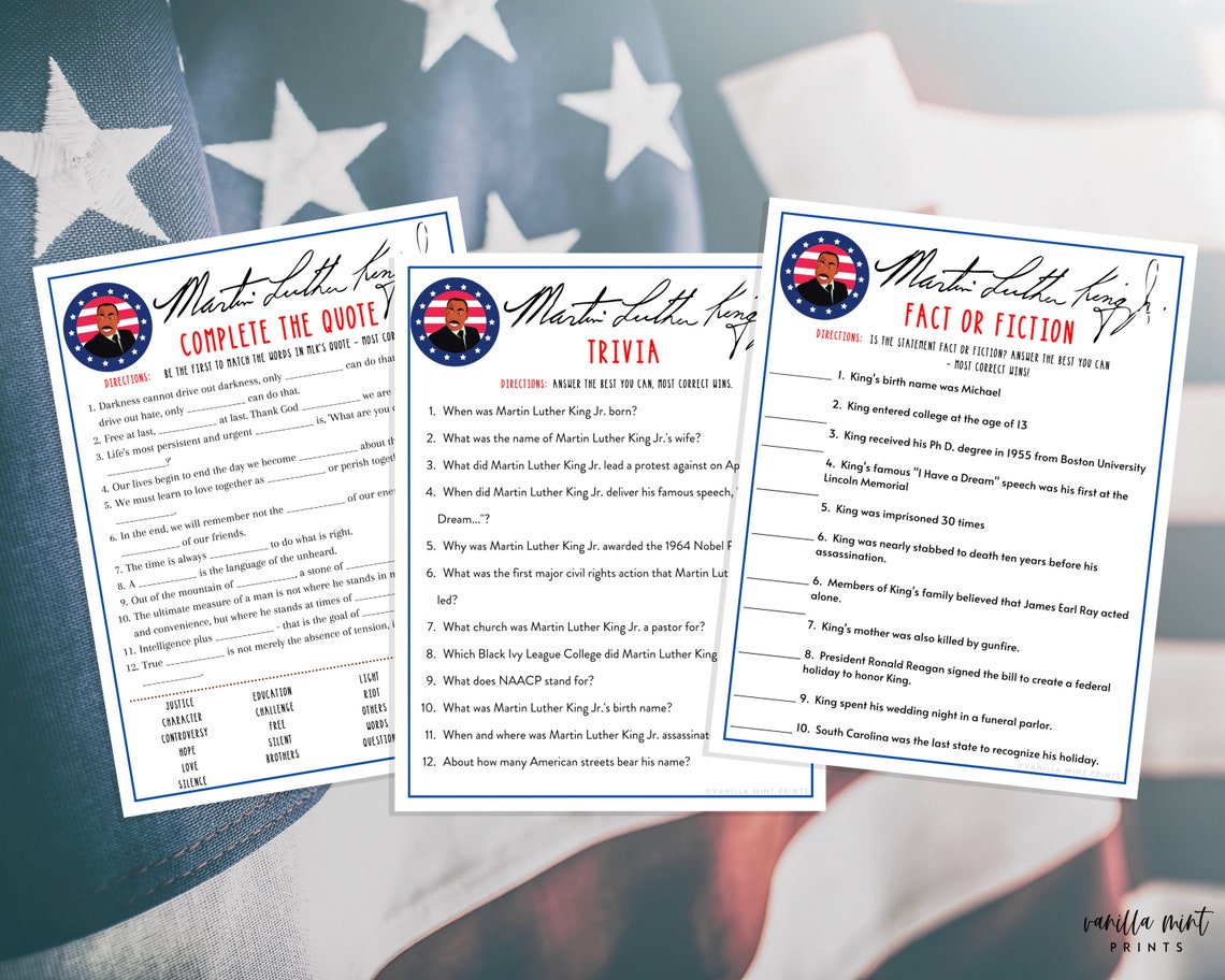 Martin Luther King Jr Day 6 Game Bundle MLK Jr Day Printable | Etsy