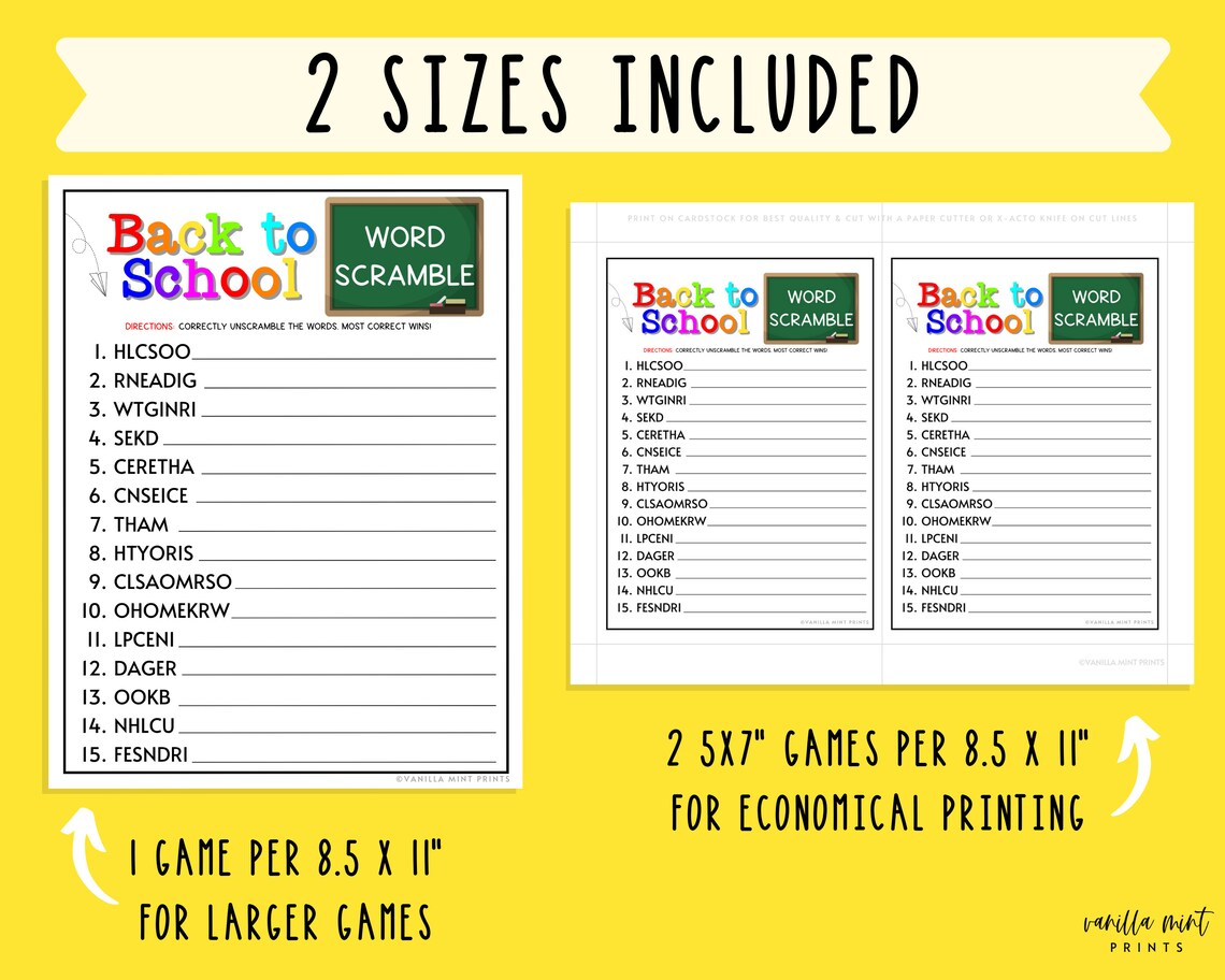 Back to School Game Word Scramble First Day of School | Etsy