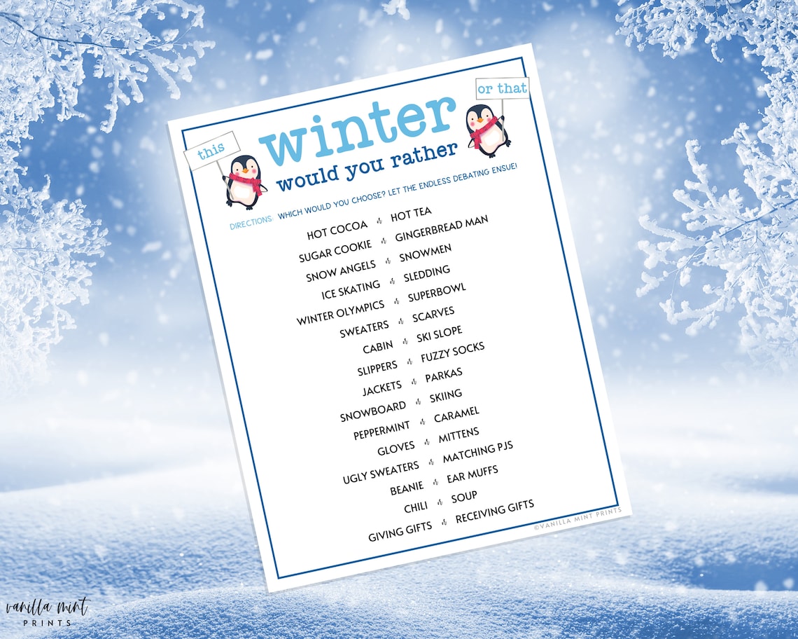 Winter Would You Rather Game Fun This or That Printable | Etsy