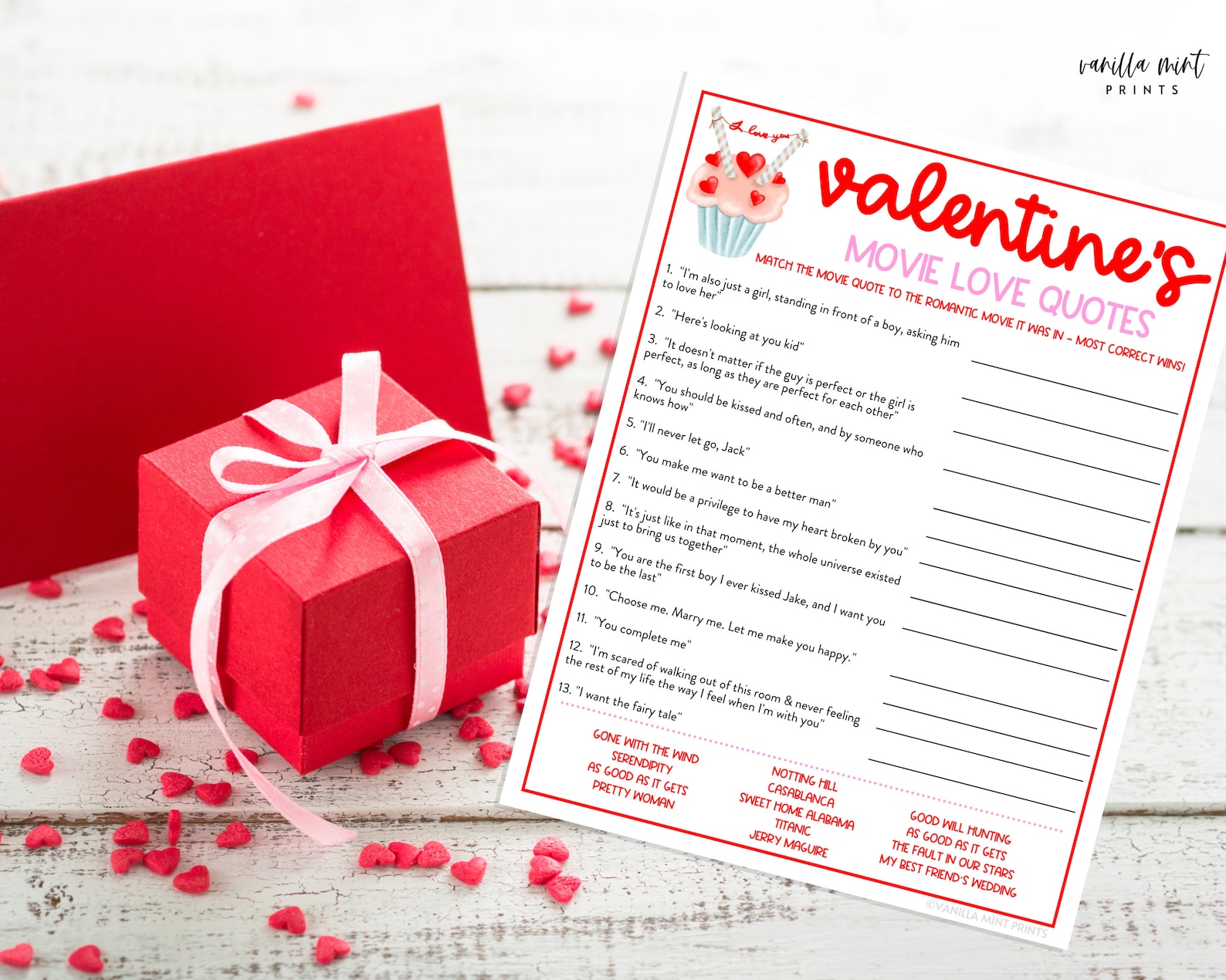 Valentine's Day Movie Love Quotes Game Valentine - Etsy