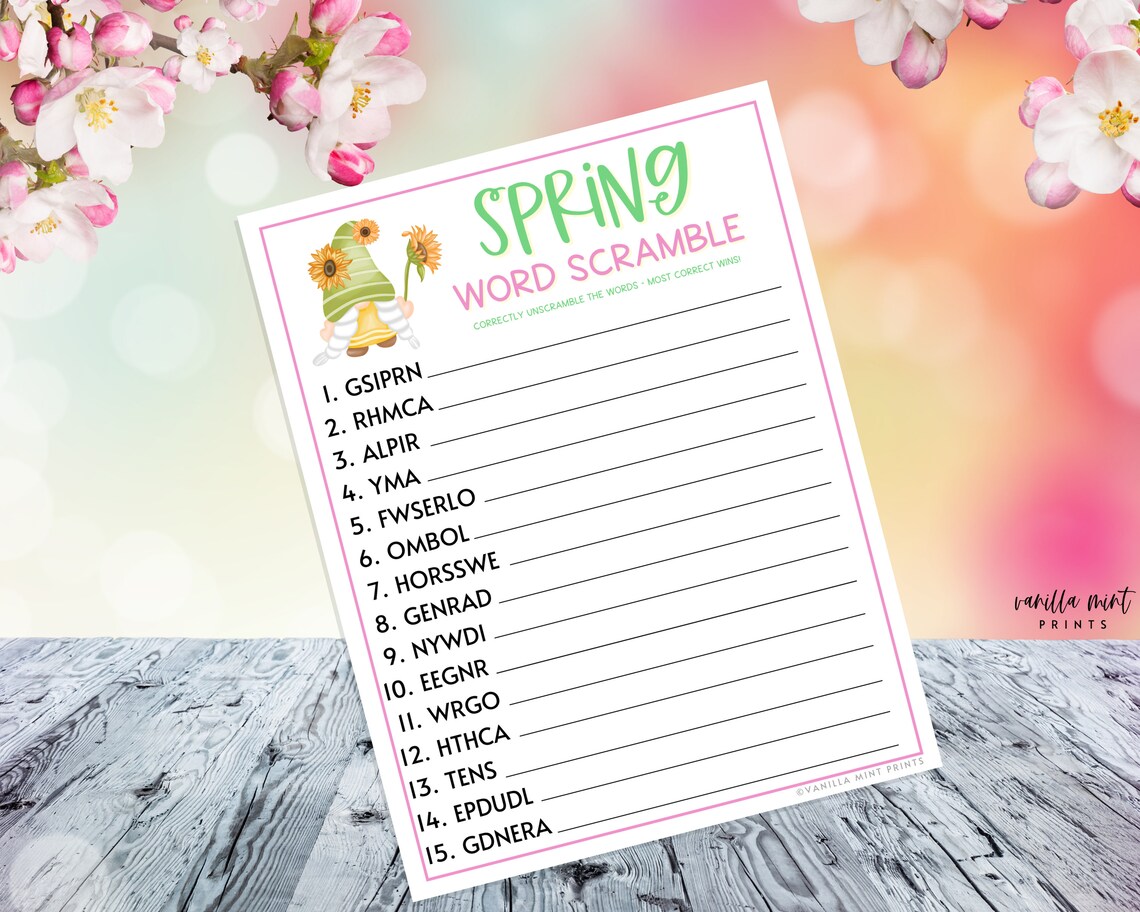 Spring Word Scramble Game Printable Springtime Games Party - Etsy