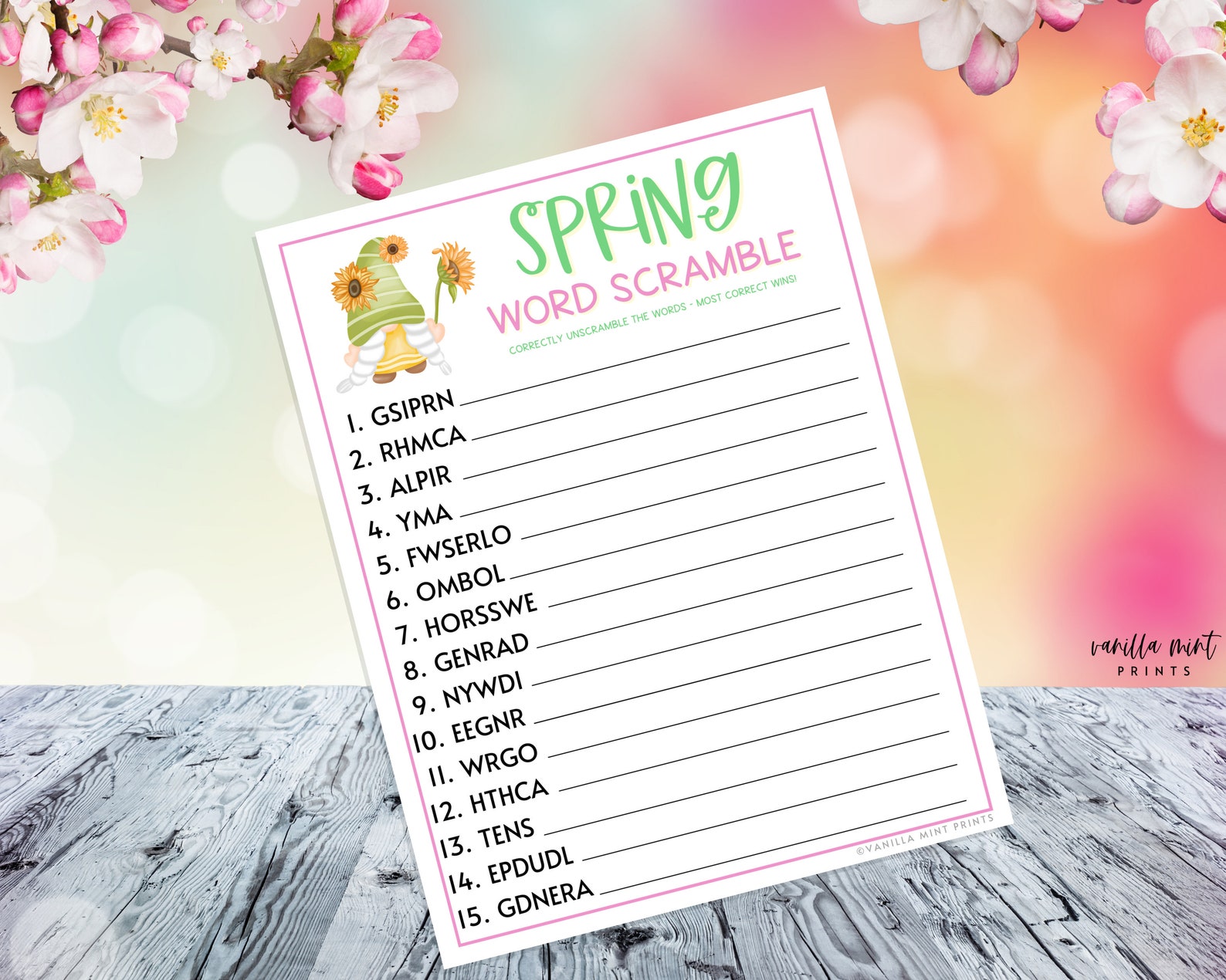 Spring Word Scramble Game Printable Springtime Games Party Games Spring ...