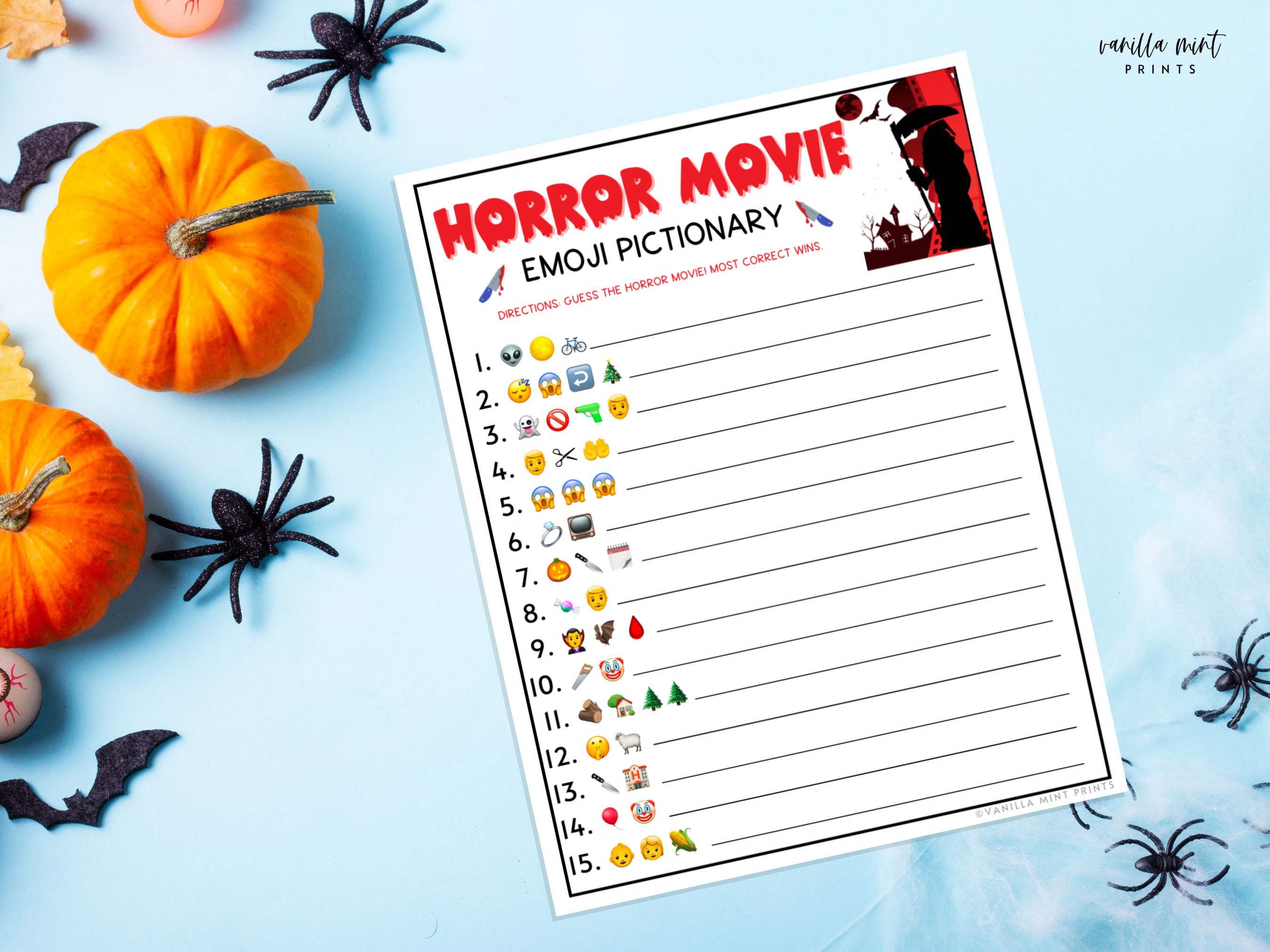 Halloween Horror Movie Emoji Pictionary Party Game | Halloween Scary ...