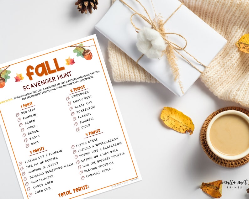 Fall Scavenger Hunt Printable Autumn Party Games Fall Time - Etsy