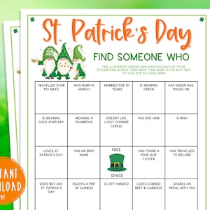 St. Patrick's Day Find the Guest Who Game | Icebreaker Bingo | Irish ...