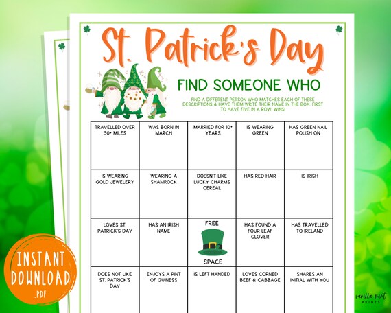 St. Patrick's Day Find the Guest Who Game Icebreaker - Etsy