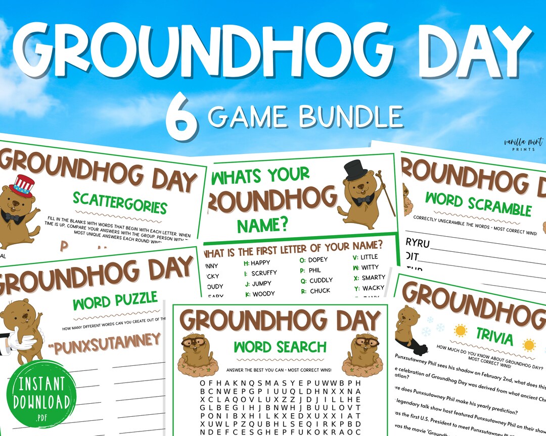 Groundhog Day 6 Game BUNDLE Punxsutawney Phil Printable Games Party ...