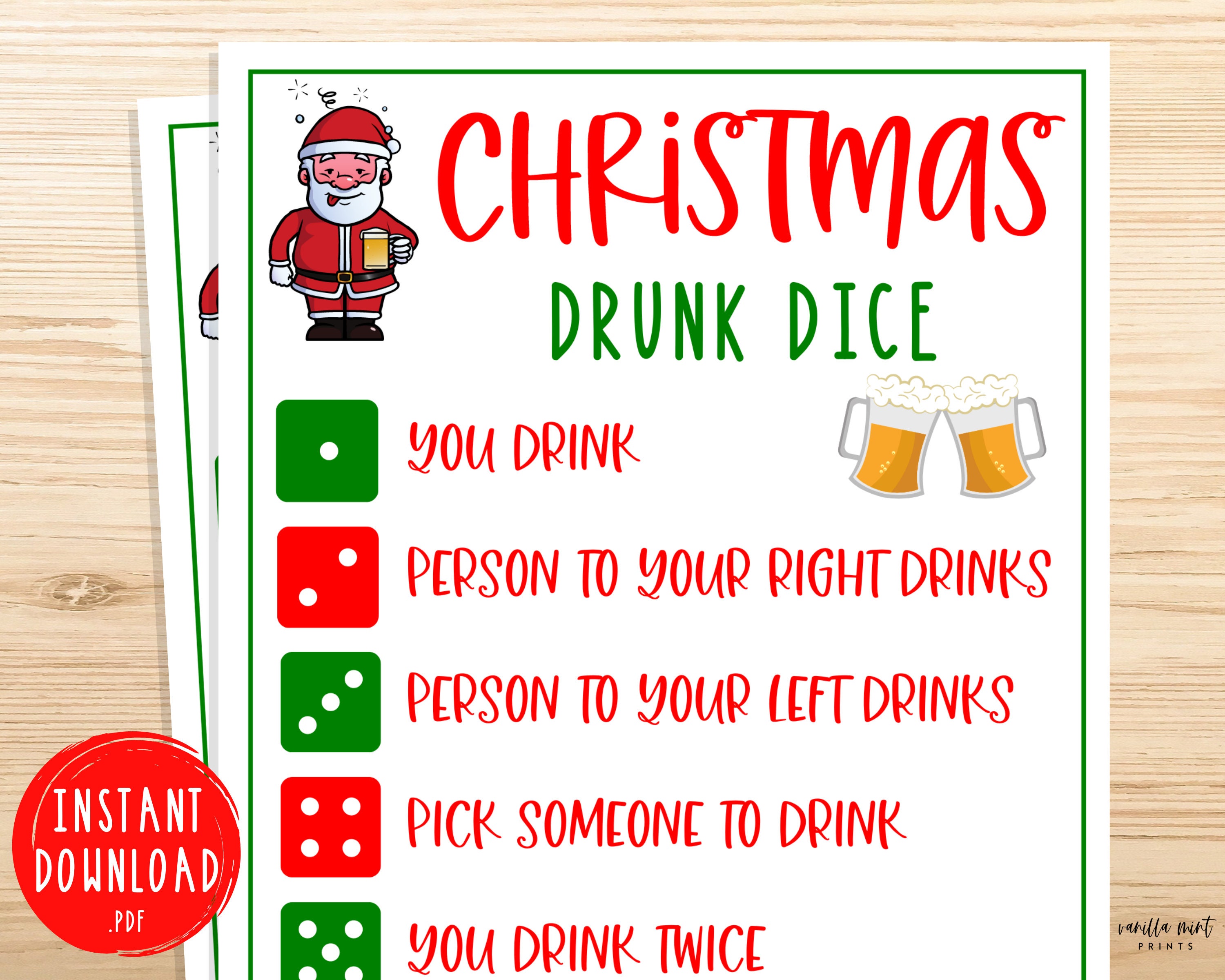 Christmas Drunk Dice Drinking Game Christmas Games Fun Holiday Party
