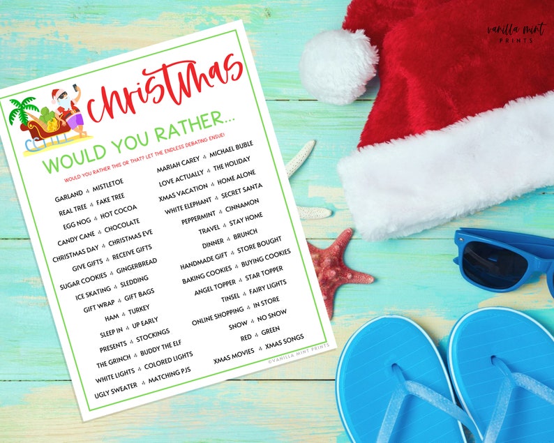 Christmas in July Would You Rather Party Game Beach - Etsy