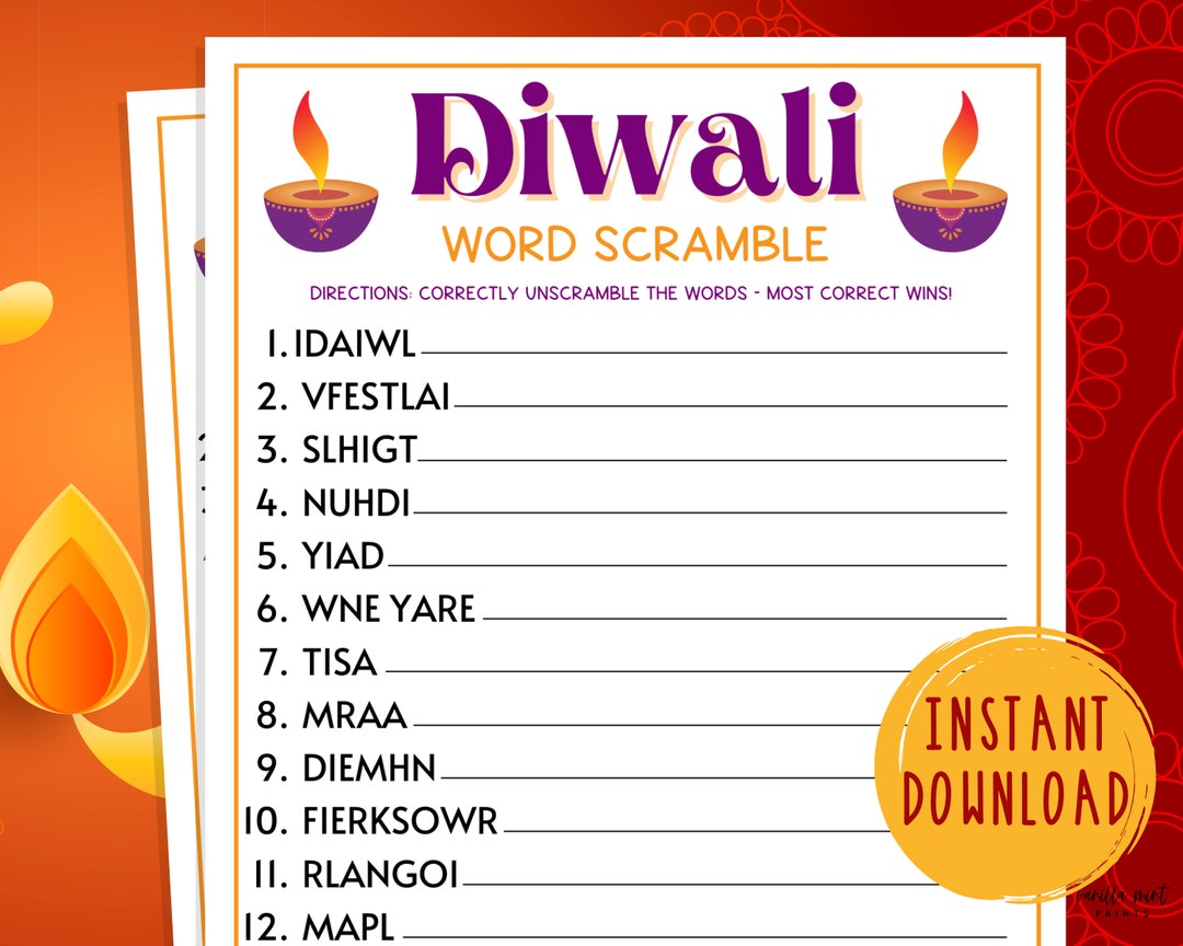 Buy Diwali Word Scramble Game Printable Festival of Lights Party Games ...