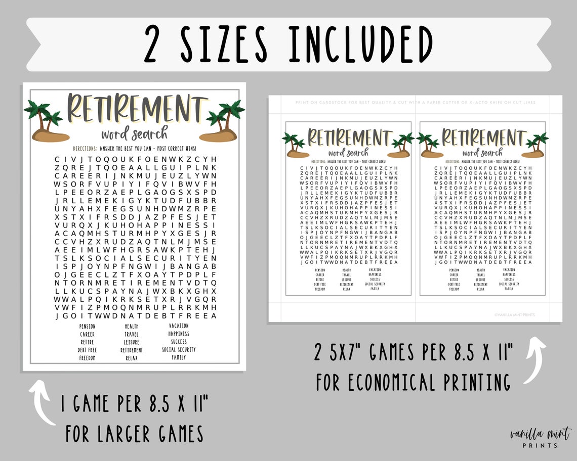Retirement Party Games Retirement Word Search Fun - Etsy