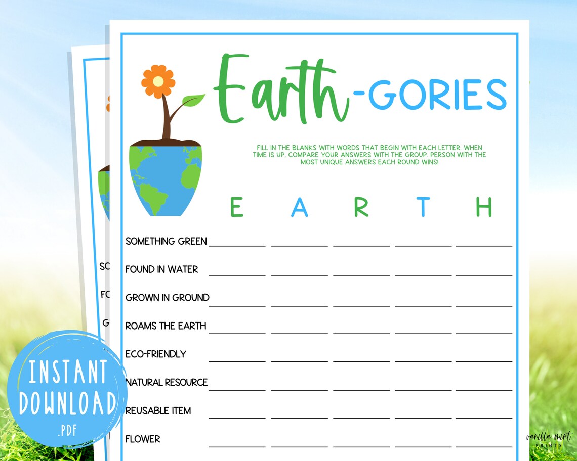 Earth Day Scattergories Game Fun Printable Spring Games - Etsy