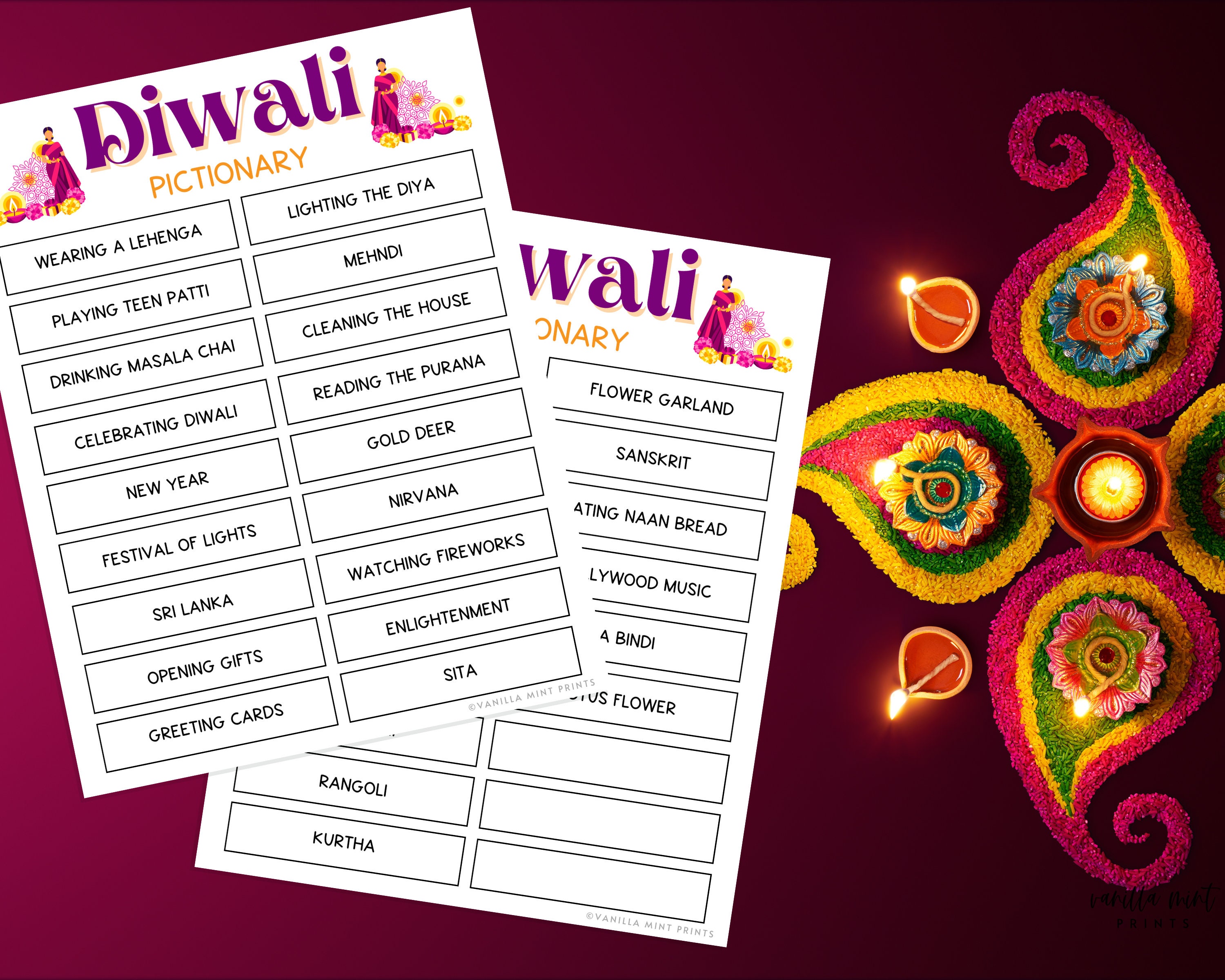 Diwali Pictionary Game Printable Festival of Lights Party - Etsy Canada