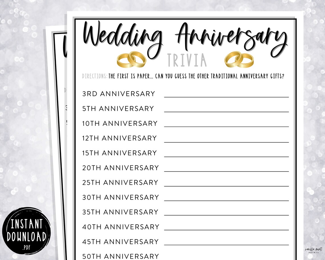 Anniversary Games Wedding Anniversary Trivia Fun - Etsy