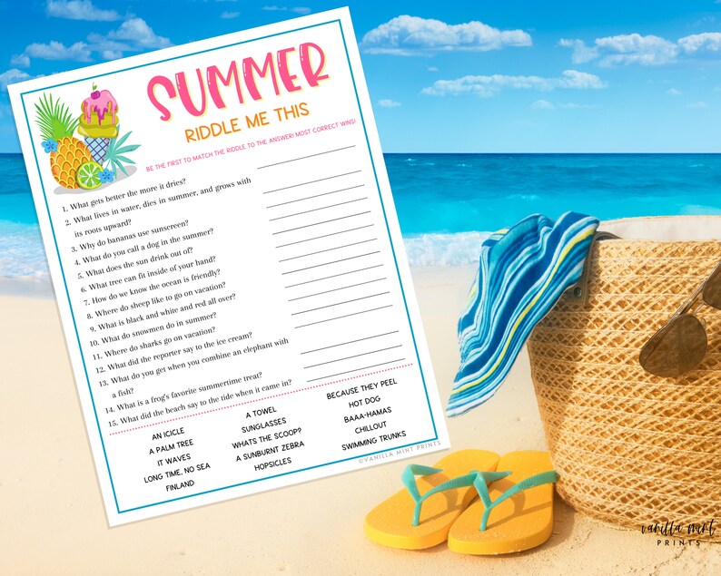 Summer Riddle Me This Game Printable Summertime Games - Etsy