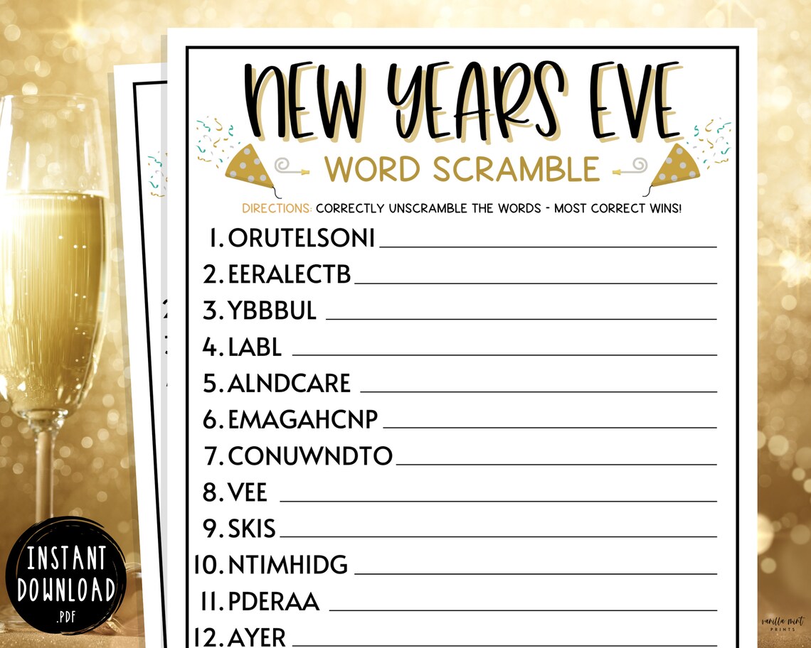 New Years Eve Word Scramble Game New Years Printable Games | Etsy