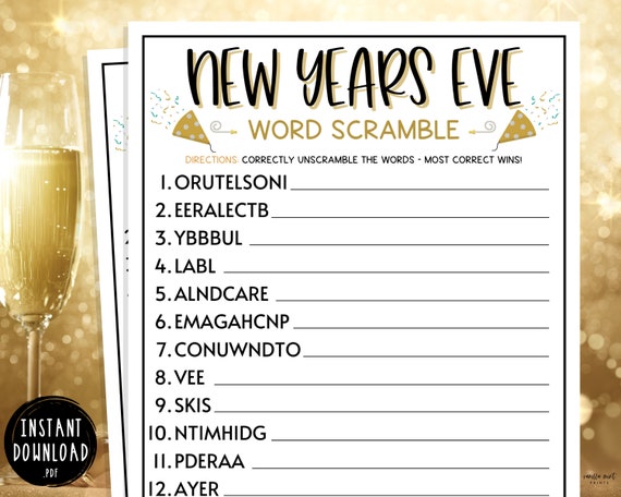 New Years Eve Word Scramble Game New Years Printable Games | Etsy